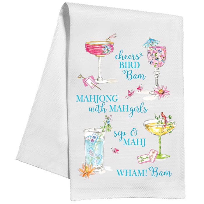 Mahjong Cocktails Saying Cheers Bird Bam Kitchen Towel – Palms